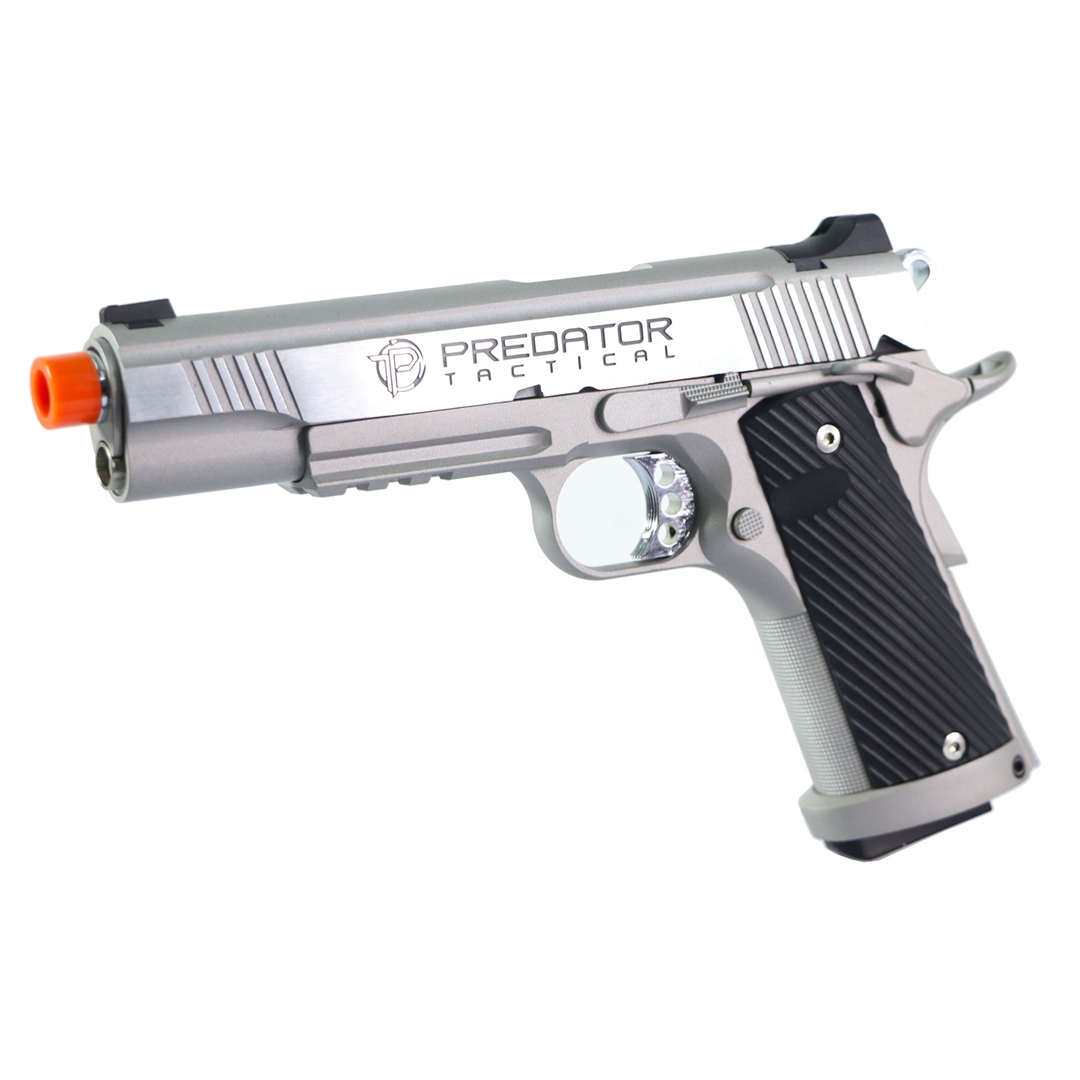 PISTOLA DE AIRSOFT A GAS GBB KING ARMS PREDATOR TACTICAL 1911 SILVER ...